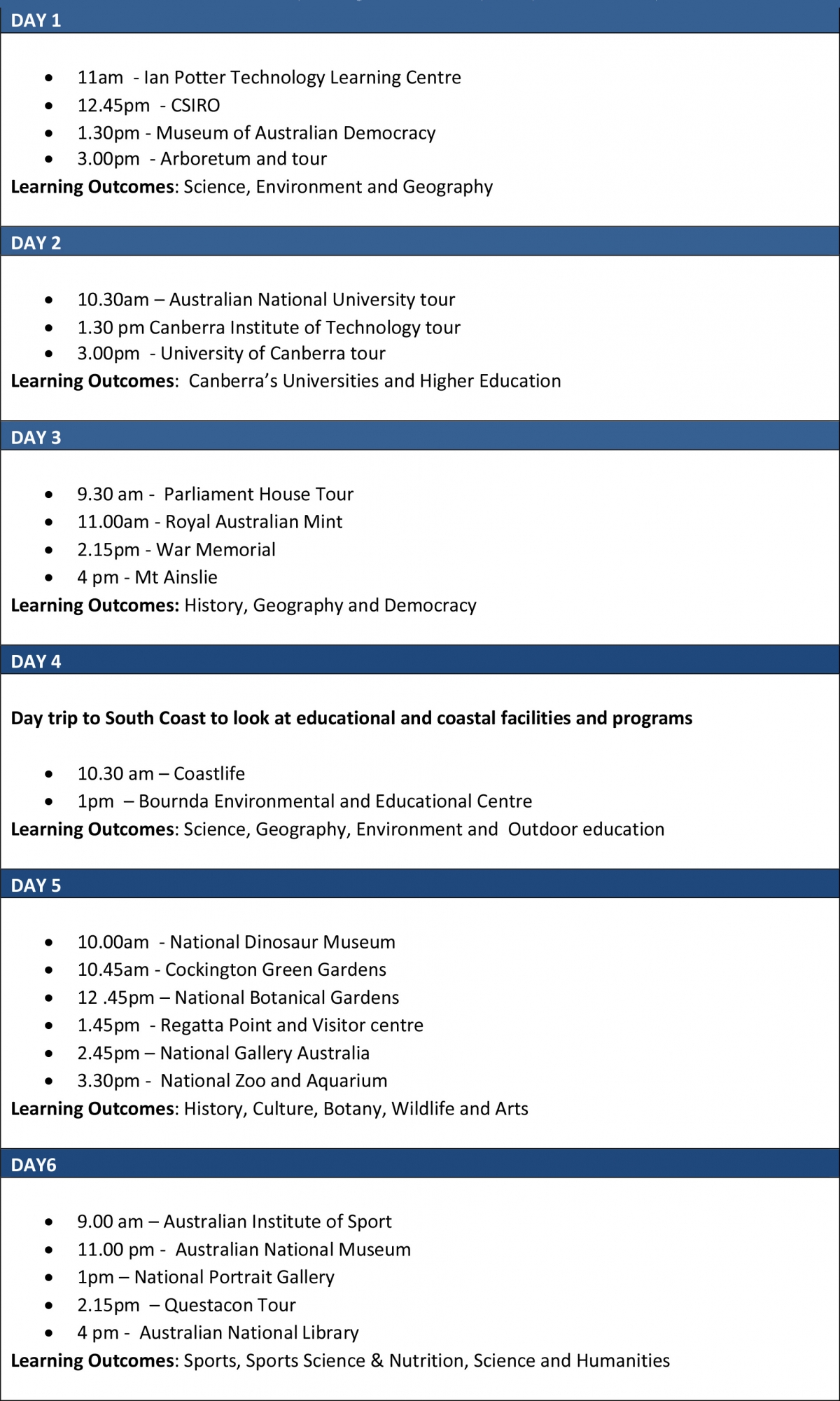 Sample Educational Tour Itineraries - Xzodus